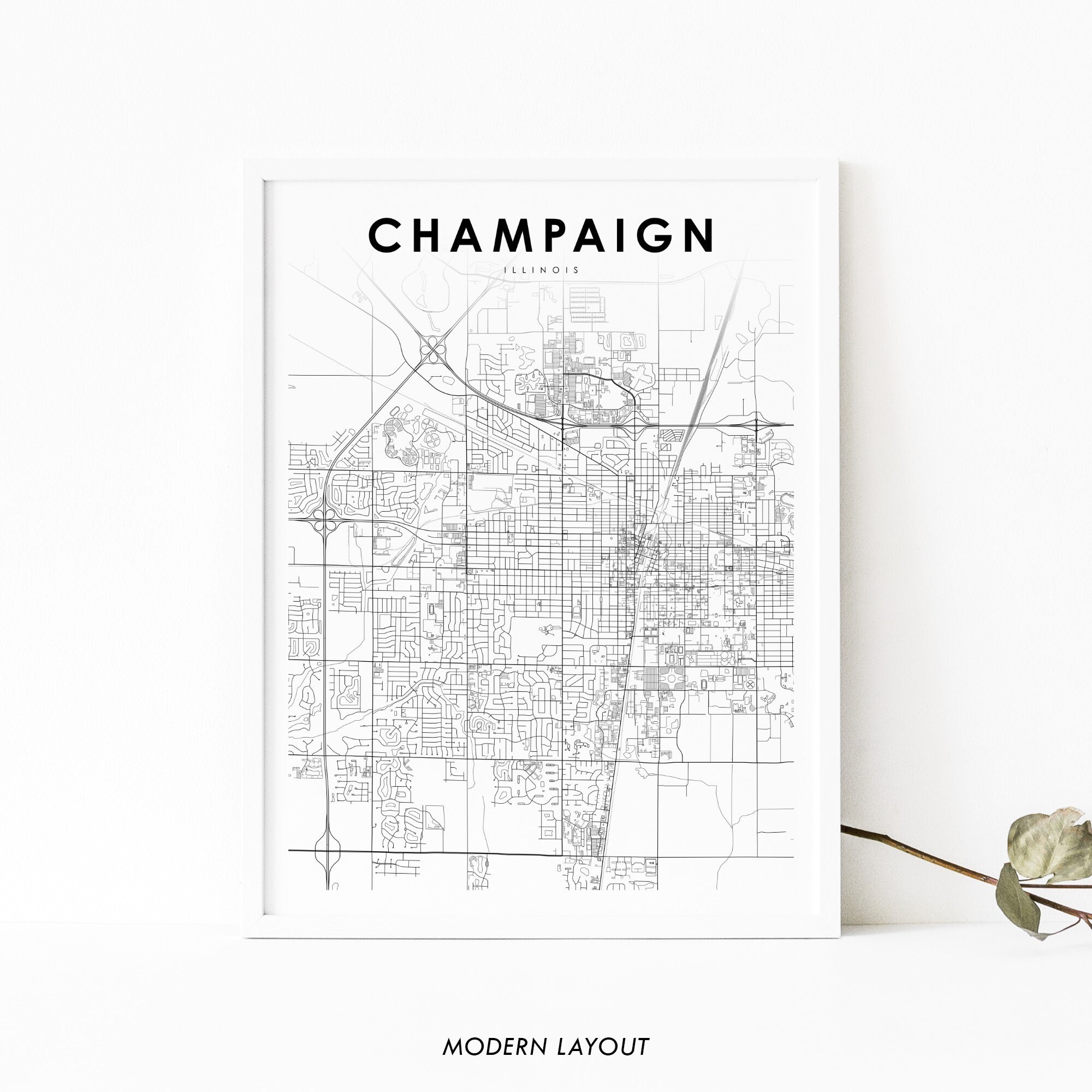 Champaign IL Map Print Illinois USA Map Art Poster Urbana | Etsy