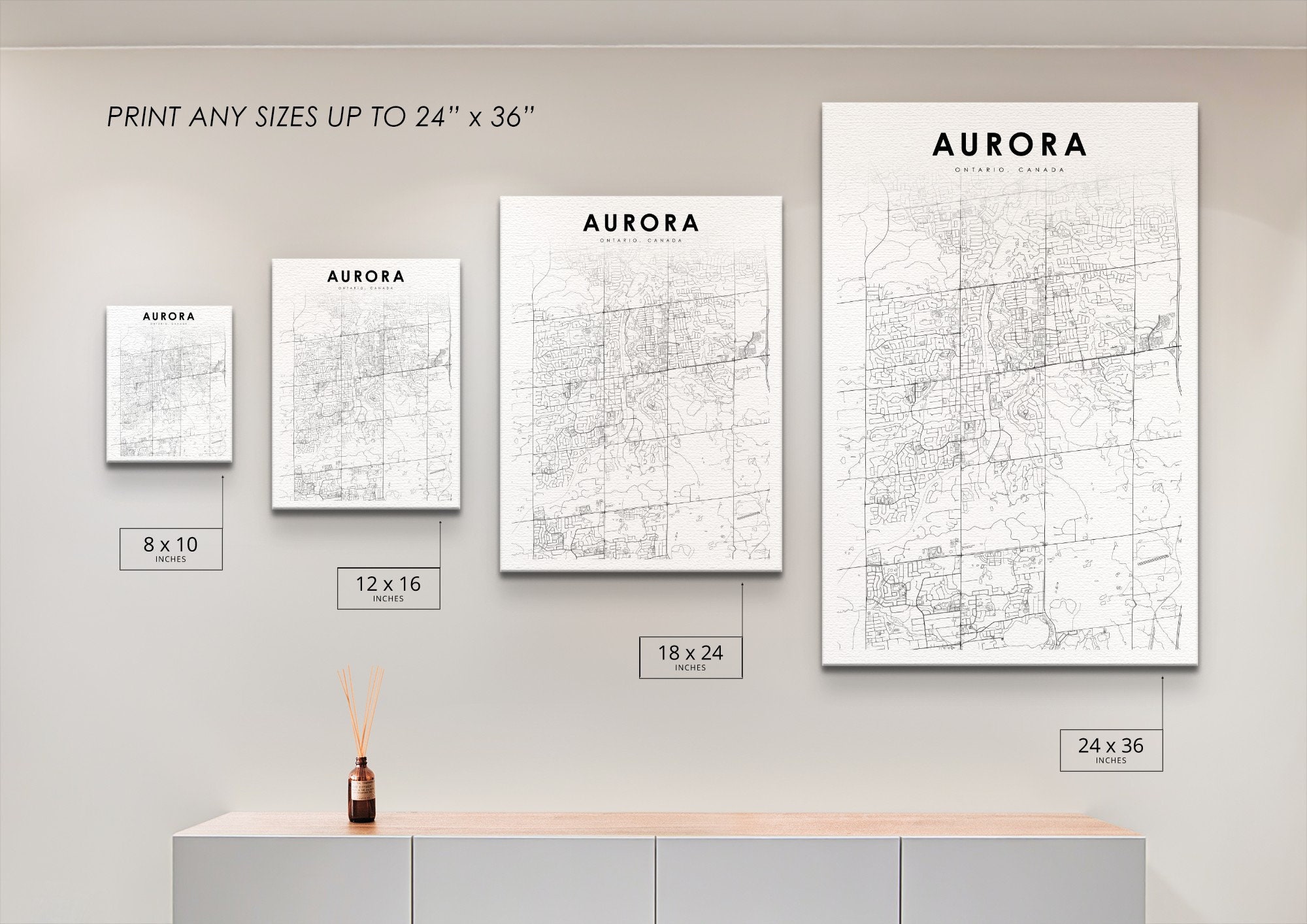 Aurora Ontario Map Print ON Canada Map Art Poster Toronto | Etsy