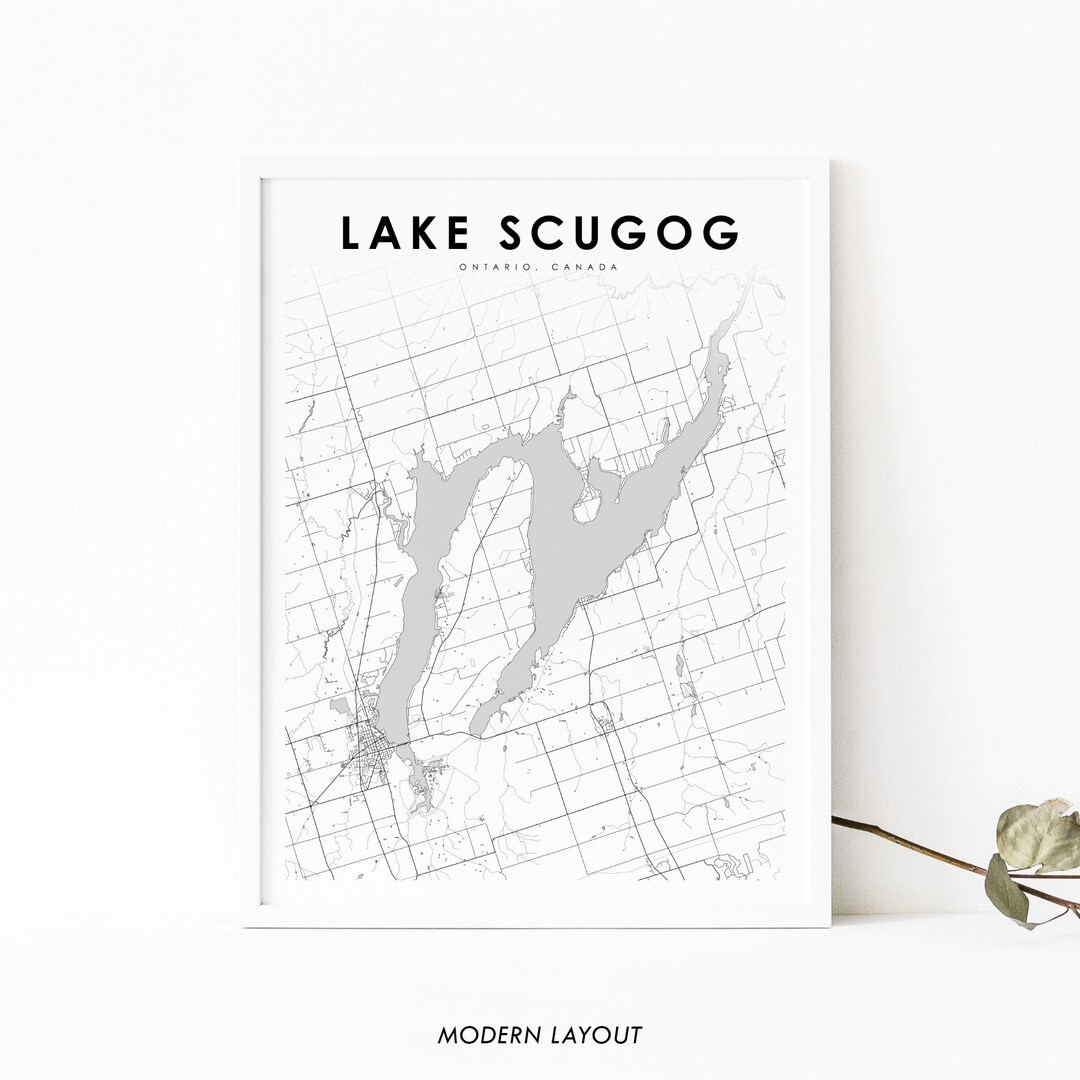 Lake Scugog Ontario Map Print, ON Canada Map Art Poster, Port Perry ...