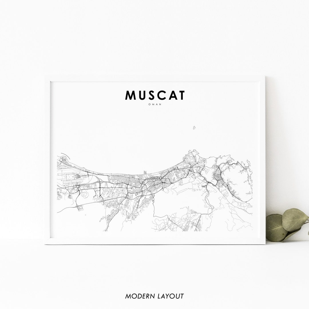Muscat Area Oman Map Print, Map Art Poster, Salṭanat ʻumān Arab Persian ...