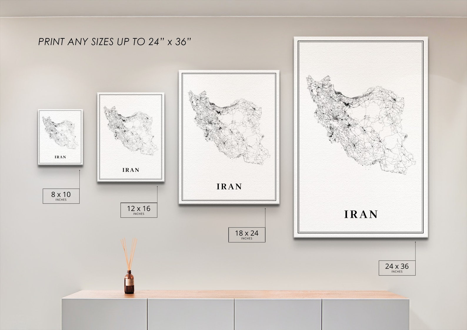 Iran Map Print Road Map Art Poster Islamic Republic of Irān | Etsy