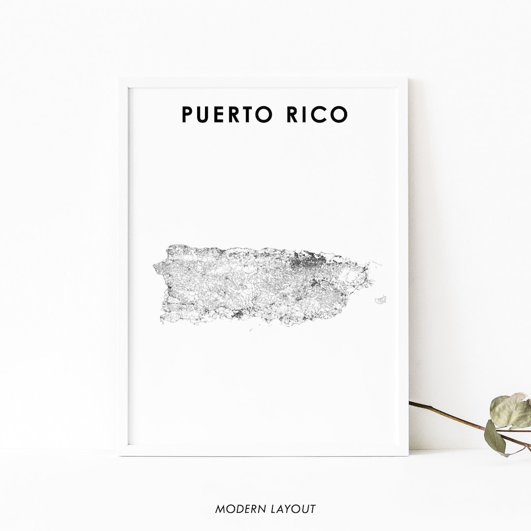 Puerto Rico Map Print, Country Road Map Poster, San Juan, Country Map ...