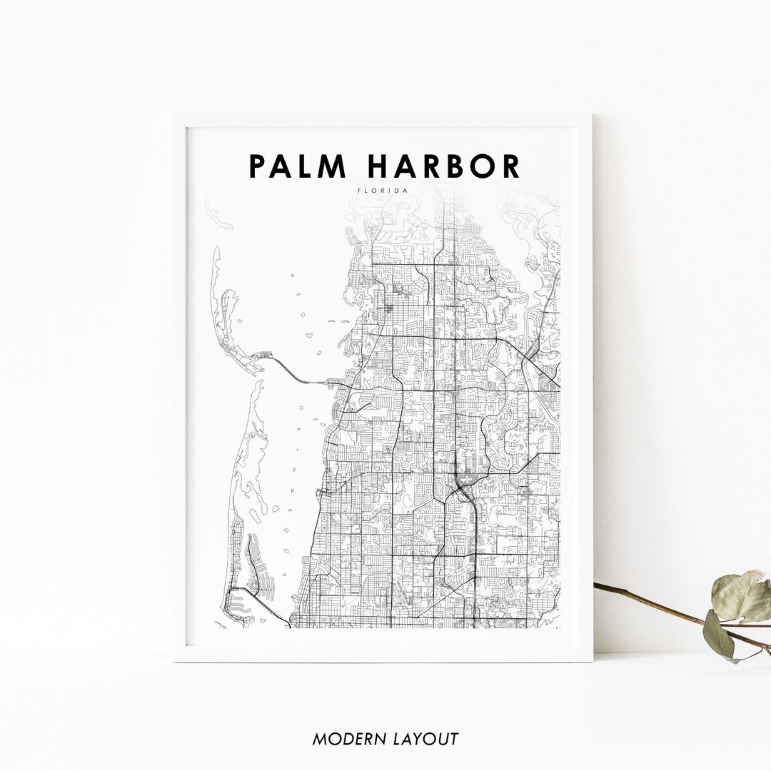 Palm Harbor FL Map Print, Florida USA Map Art Poster, City Street Road ...