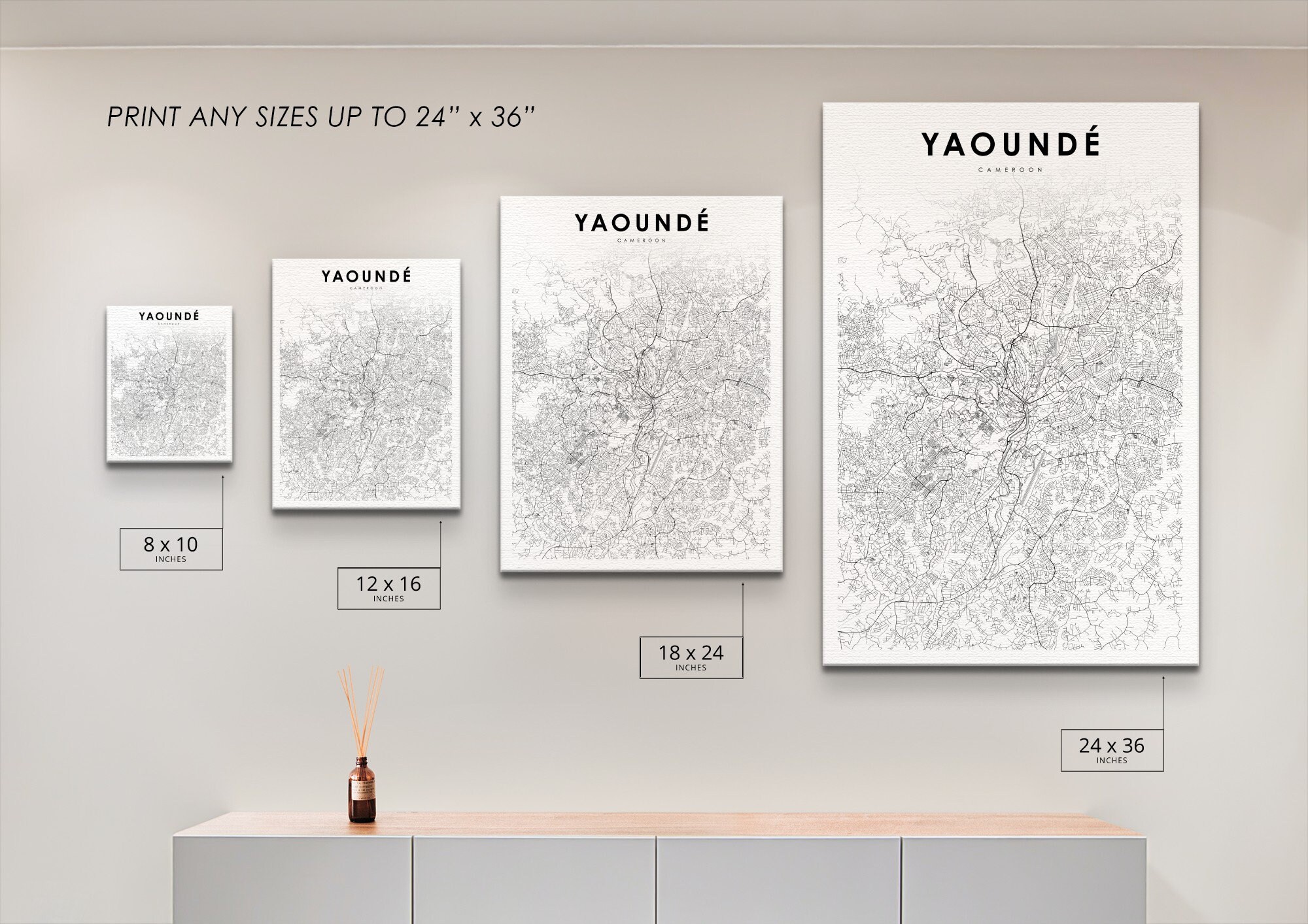 Yaounde Cameroon Map Print, Map Art Poster, Yaoundé Africa City Street ...