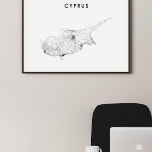 Cyprus Map Print, Map Art Poster, Κυπριακή Kıbrıs Cumhuriyeti Nicosia ...