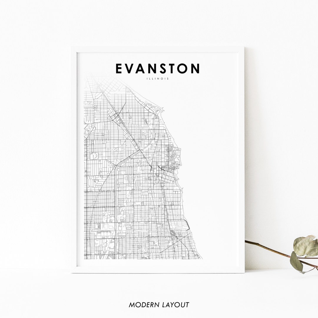 Evanston IL Map Print, Illinois USA Map Art Poster, Chicagoland, City ...