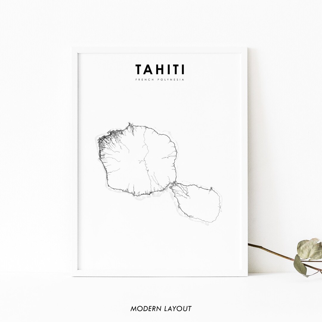 Tahiti Map Print, French Polynesia Map Art Poster, Otaheite Moorea City ...