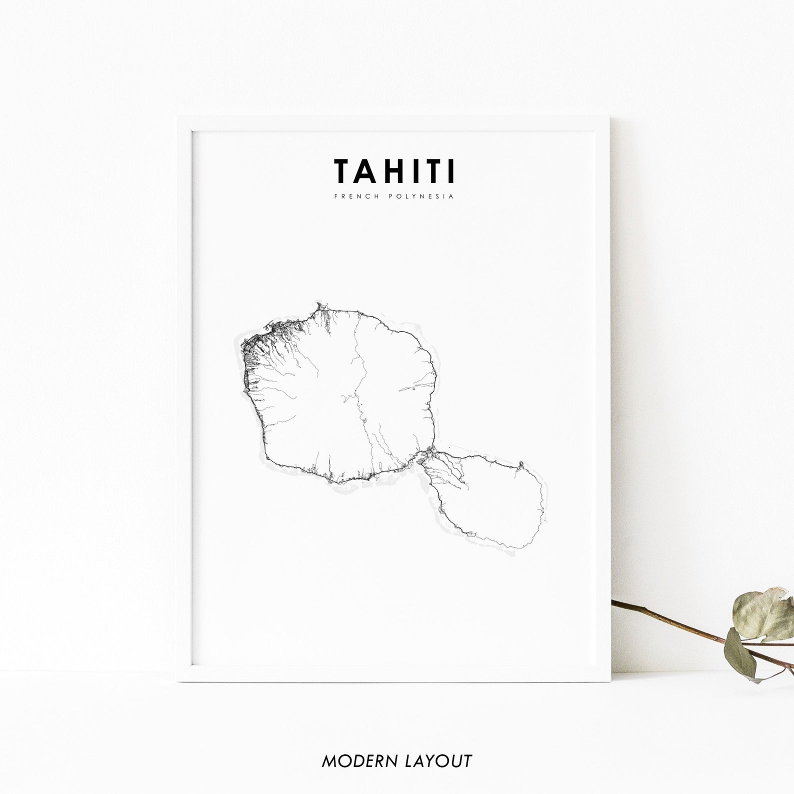 Tahiti Map Print French Polynesia Map Art Poster Otaheite | Etsy