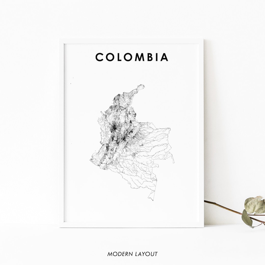 Colombia Map Print, Country Road Map Poster, Bogota Bogotá Medellin ...