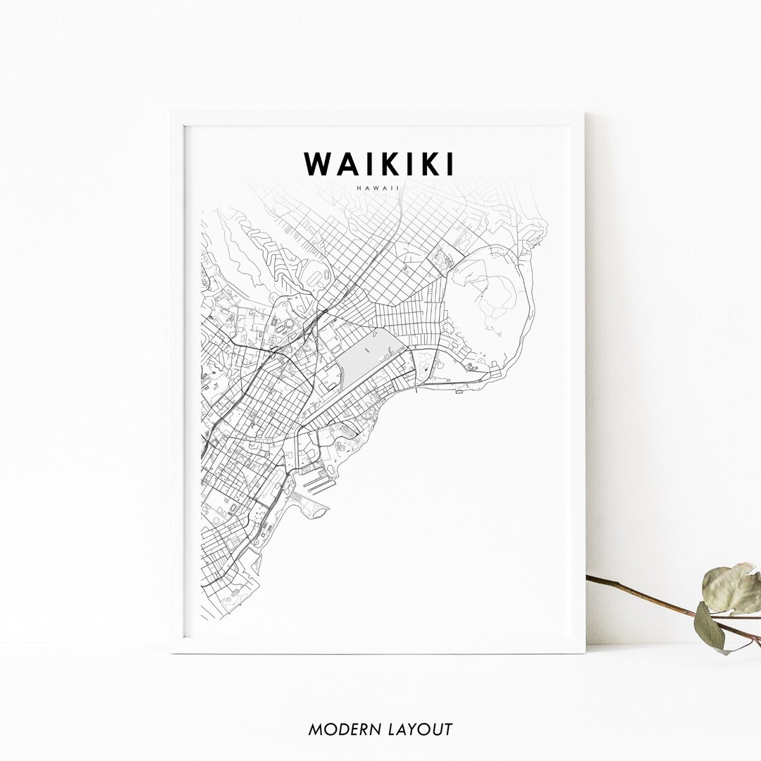 Waikiki Honolulu HI Map Print, Hawaii USA Map Art Poster, O'ahu Oahu ...