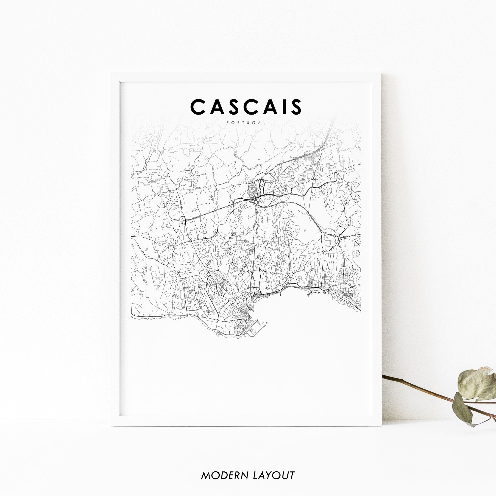 Cascais Portugal Map Print, Map Art Poster, Lisbon Portuguese Riviera ...