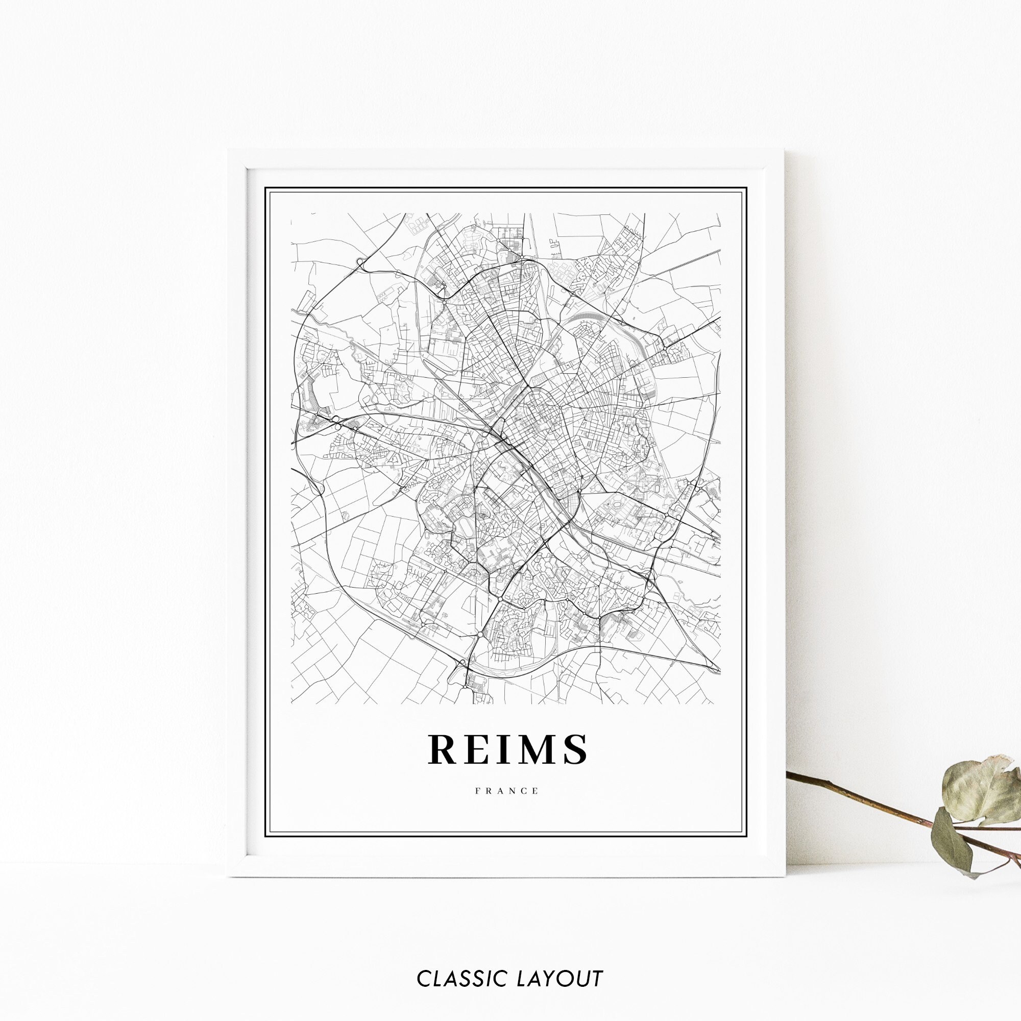 Reims France Map Print Rheims France Map Art Poster Riemen | Etsy