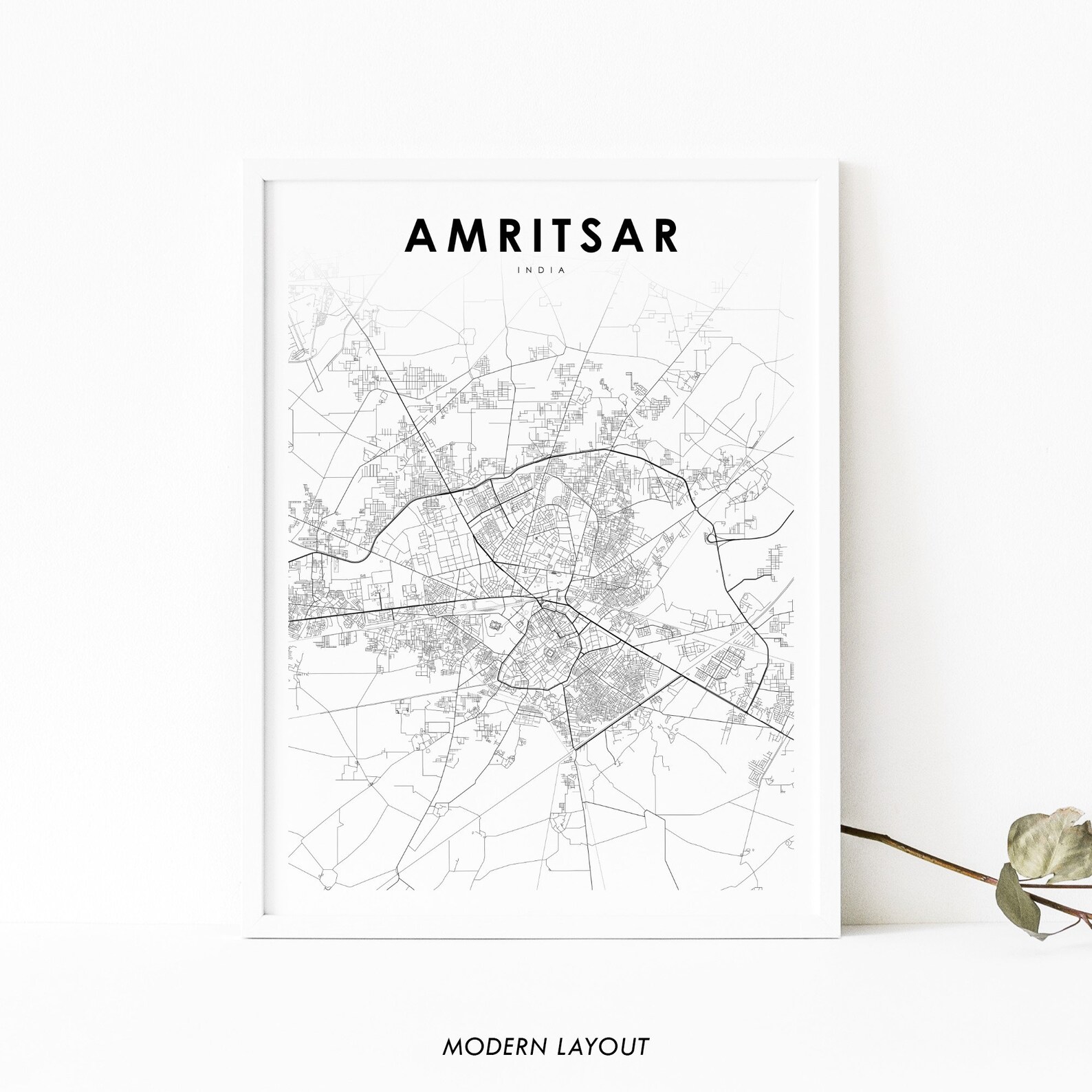 Amritsar India Map Print, Map Art Poster, Ambarsar Punjab, City Street ...