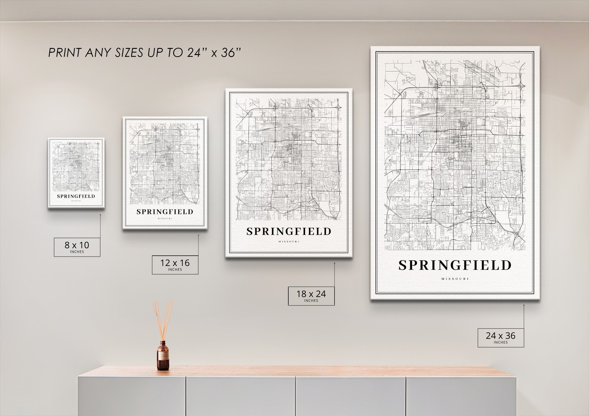 Springfield MO Map Print, Missouri USA Map Art Poster, City Street Road ...