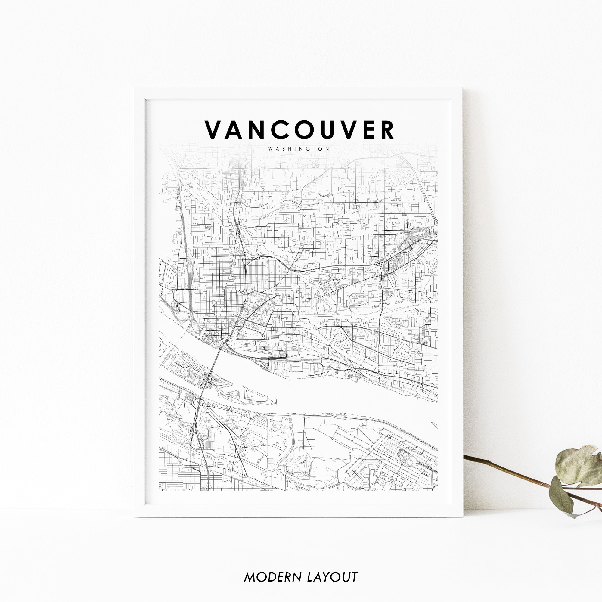 Vancouver WA Map Print, Washington USA Map Art Poster, City Street Road ...