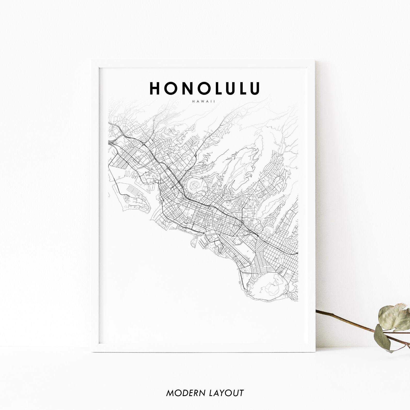 Honolulu HI Map Print, Hawaii USA Map Art Poster, O'ahu Oahu City ...