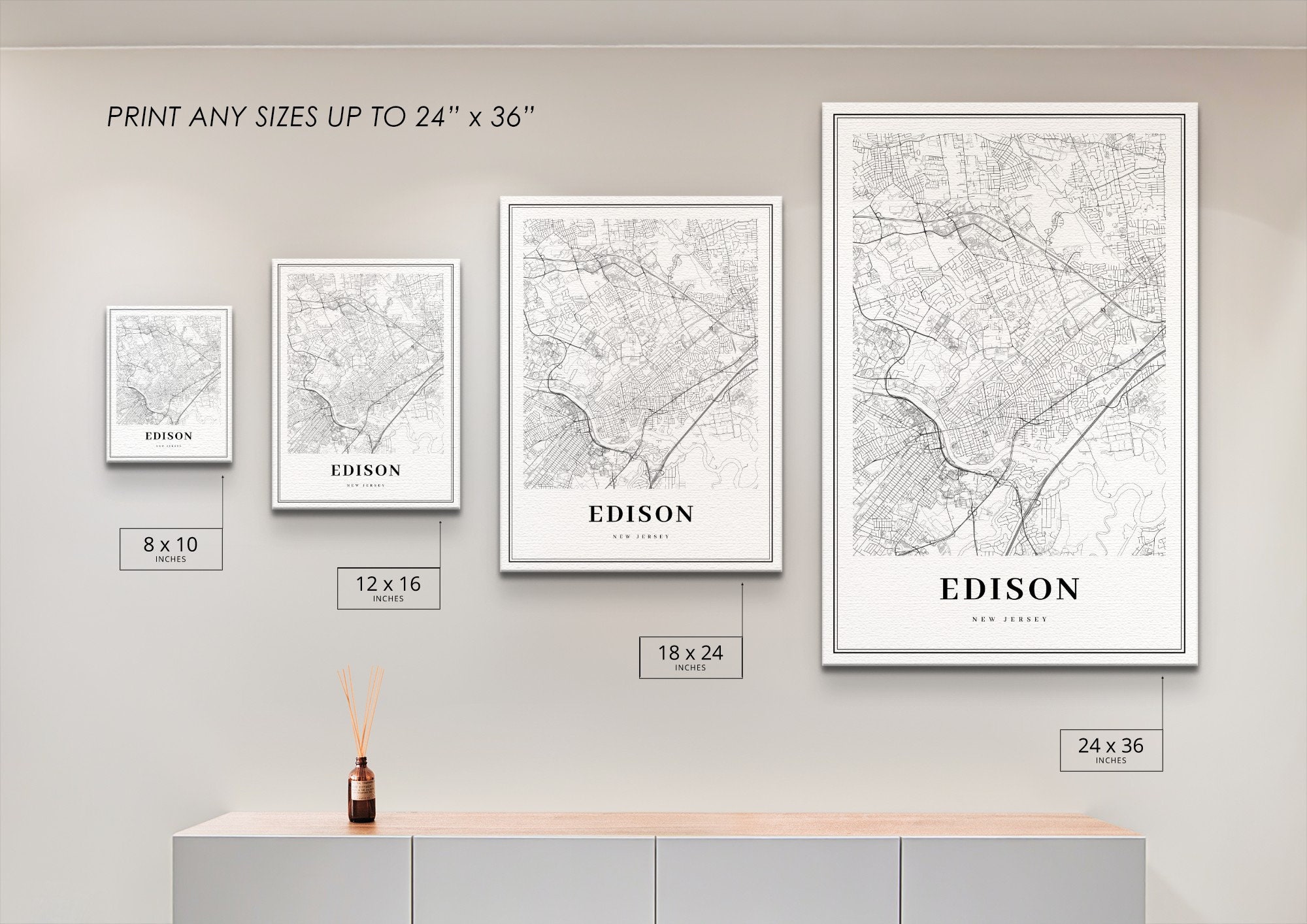 Edison NJ Map Print New Jersey USA Map Art Poster Middlesex - Etsy