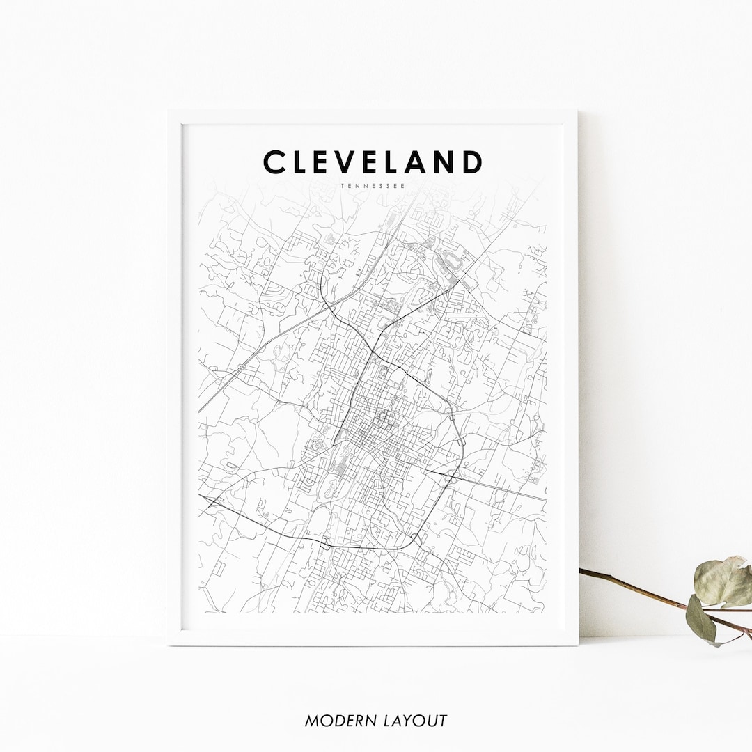 Cleveland TN Map Print, Tennessee USA Map Art Poster, Bradley, City ...