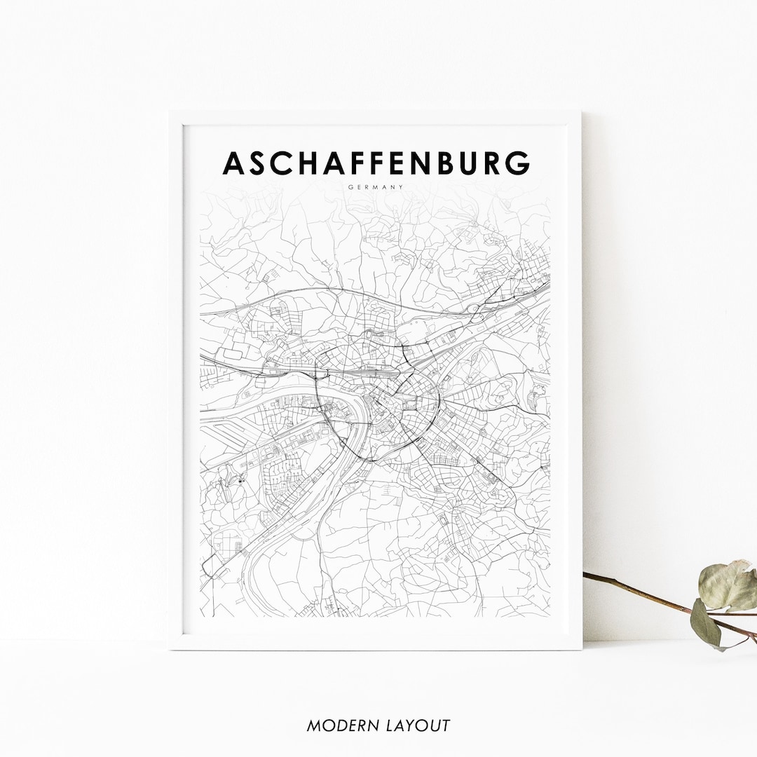 Aschaffenburg Germany Map Print, Bavaria Deutschland Map Art Poster ...