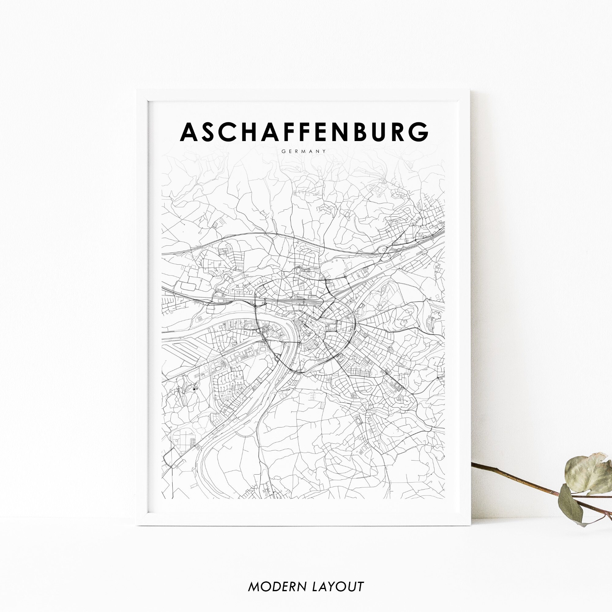 Aschaffenburg Germany Map Print, Bavaria Deutschland Map Art Poster ...
