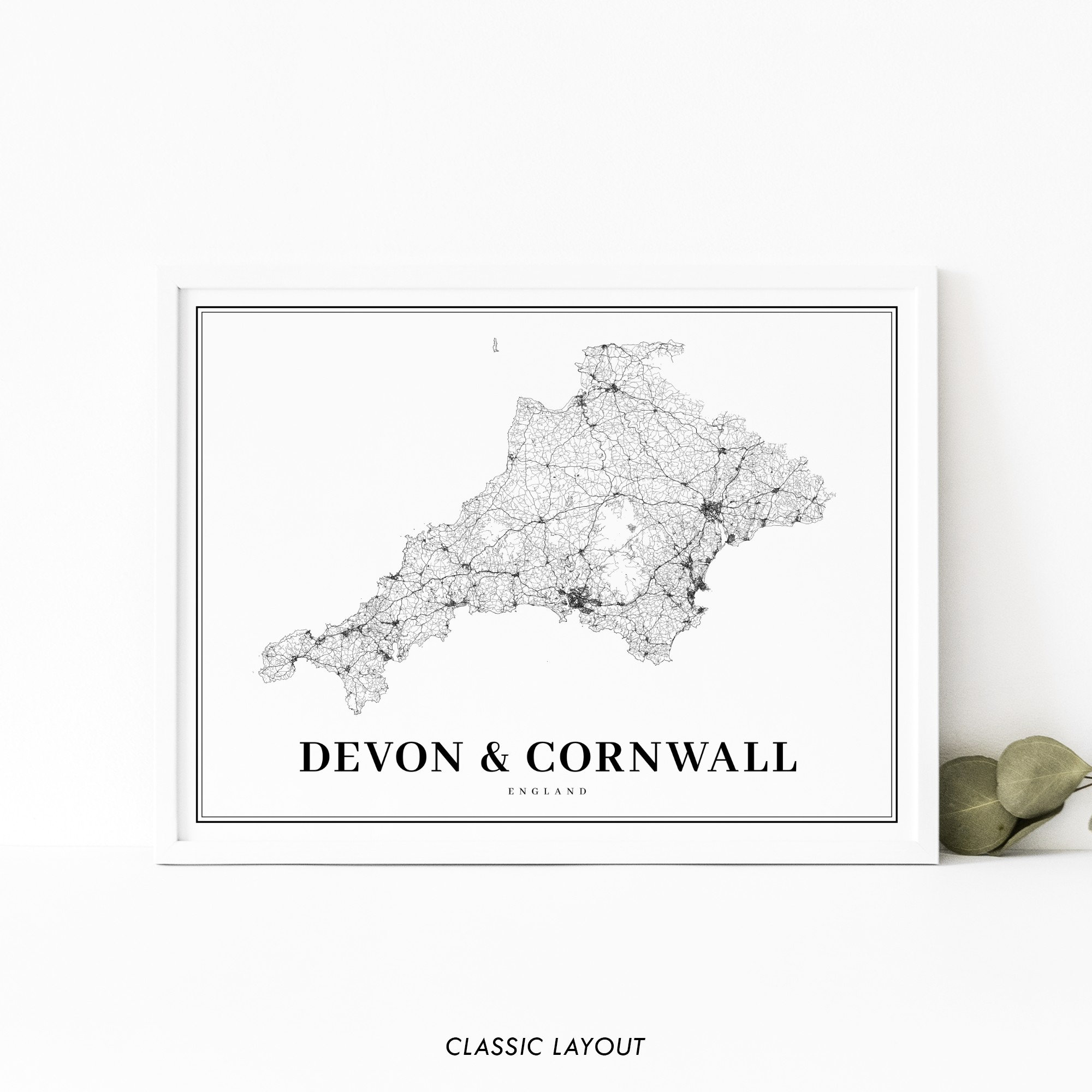 Devon & Cornwall England Map Print UK United Kingdom Road Map | Etsy