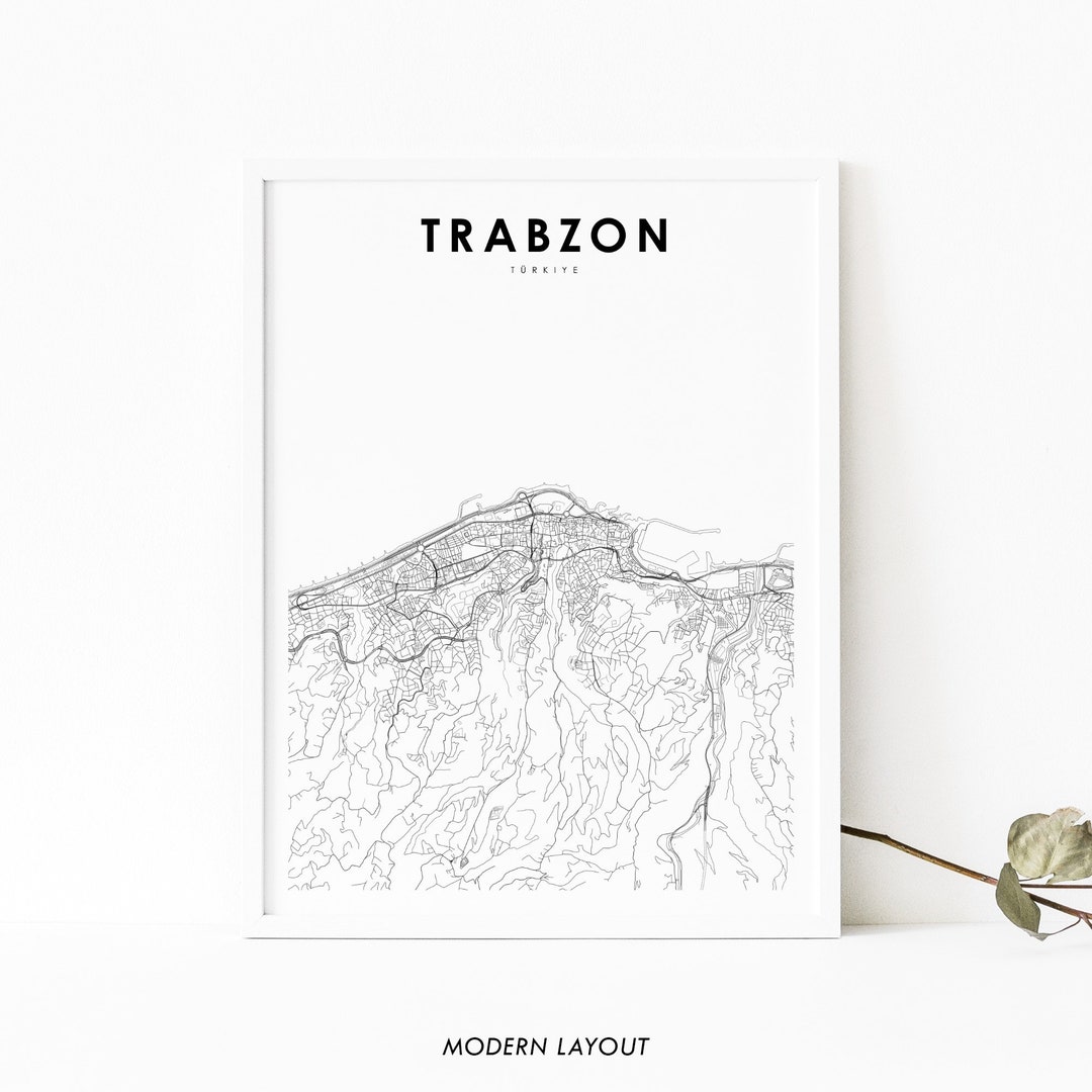 Trabzon Türkiye Map Print, Trebizond Turkey Map Art Poster, Τραπεζούντα ...