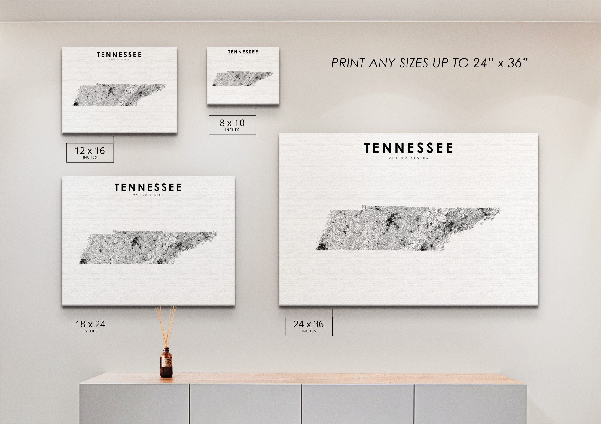 Tennessee Map Print, State Road Map Print, TN USA United States Map Art ...
