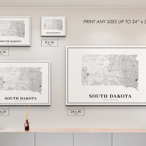 South Dakota Map Print, State Road Map Print, SD USA United States Map ...