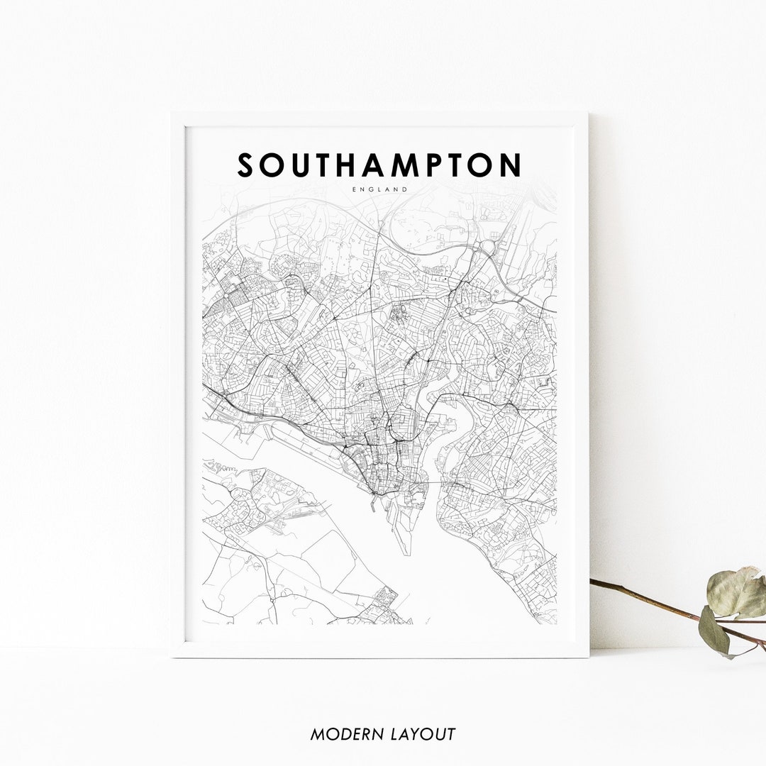 Southampton England Map Print, UK United Kingdom Map Art Poster, City ...