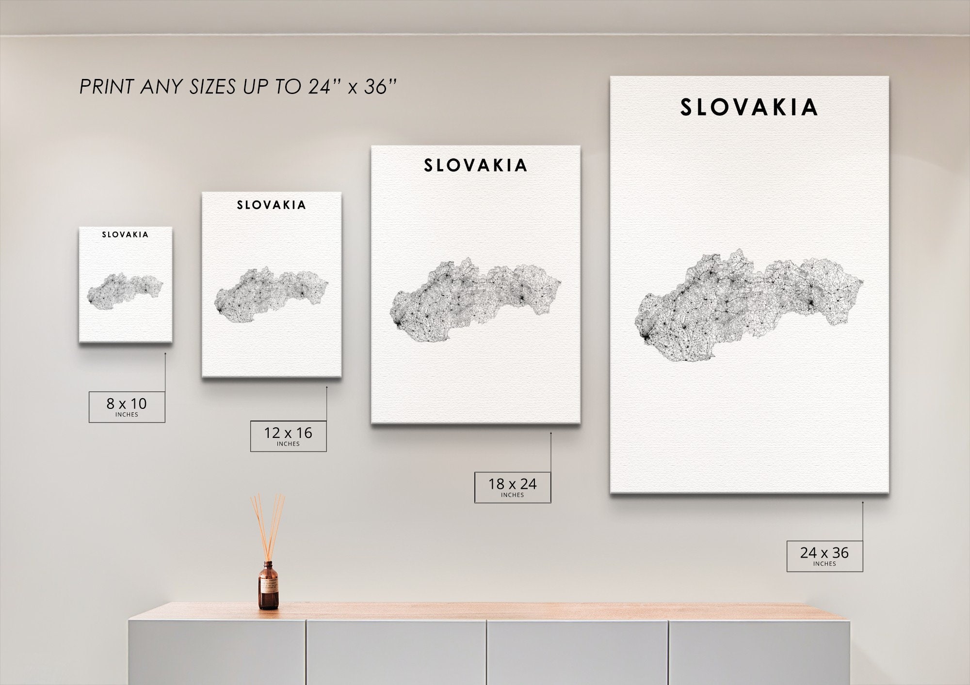 Slovakia Map Print, Country Road Map Poster, Slovak Slovenská Slovensko ...