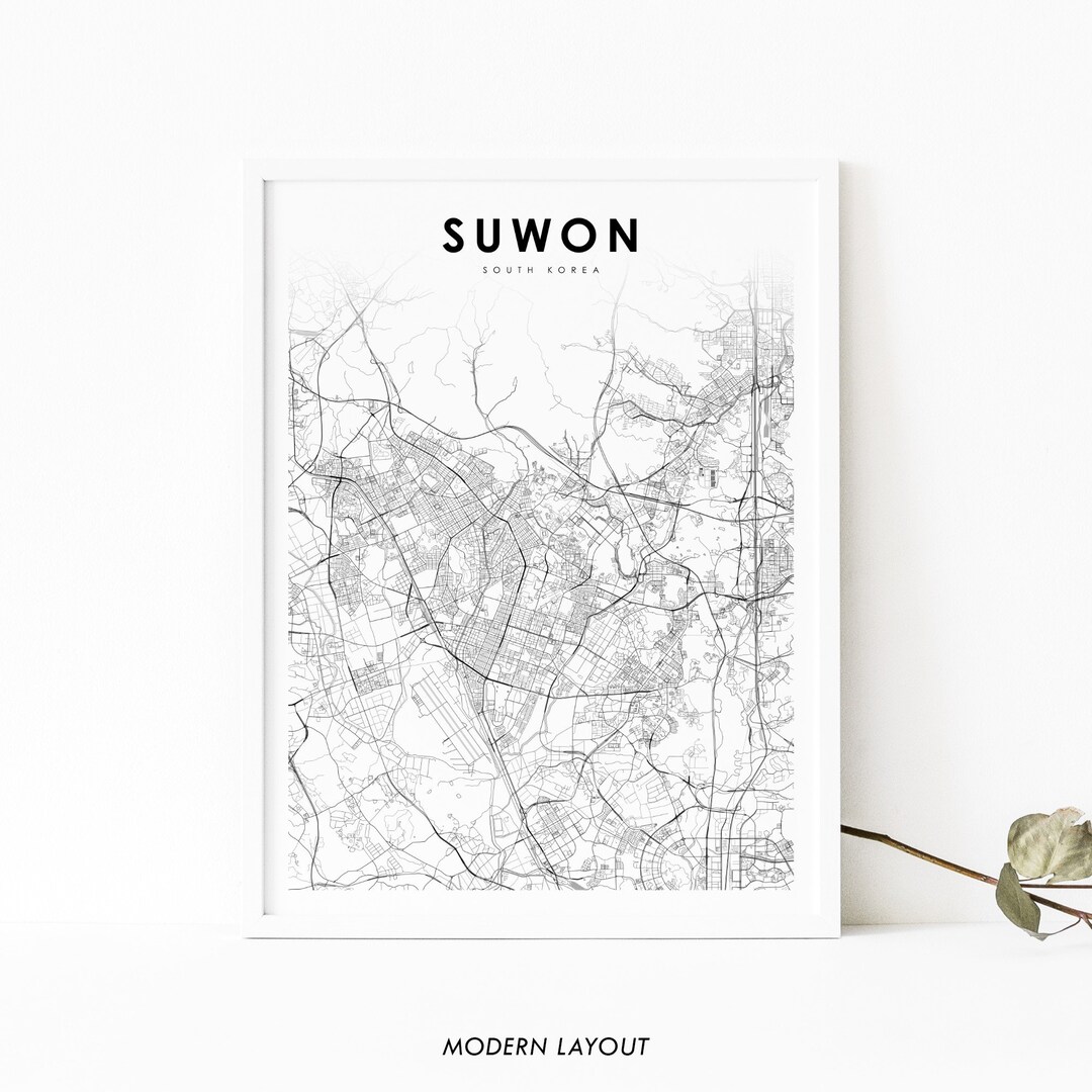 Suwon South Korea Map Print, Suwon-si Map Art Poster, 수원 수원시 한국 대한민국 ...