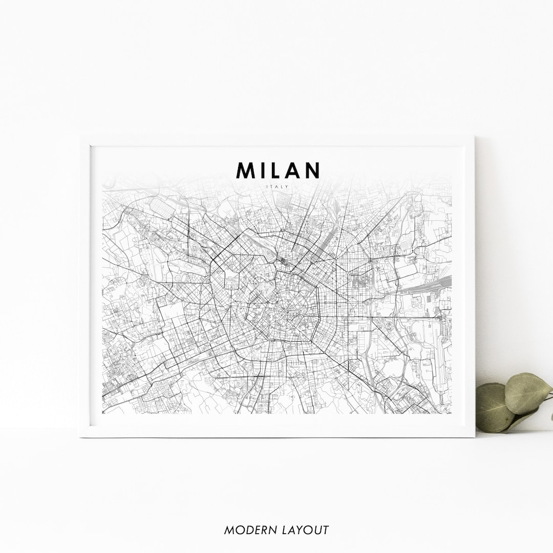 Milan Italy Map Print, Milano Italia Map Art Poster, City Street Road ...