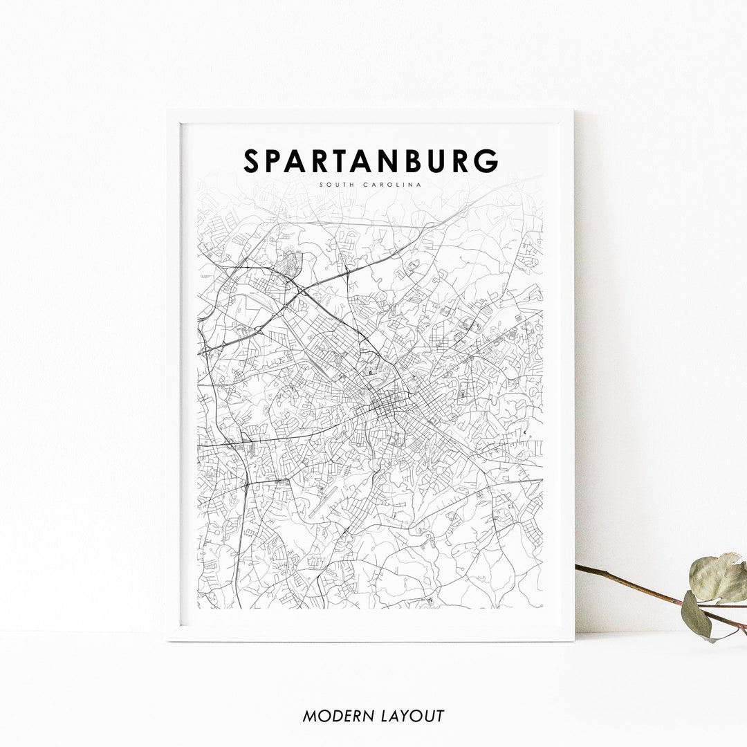 Spartanburg SC Map Print, South Carolina USA Map Art Poster, City ...