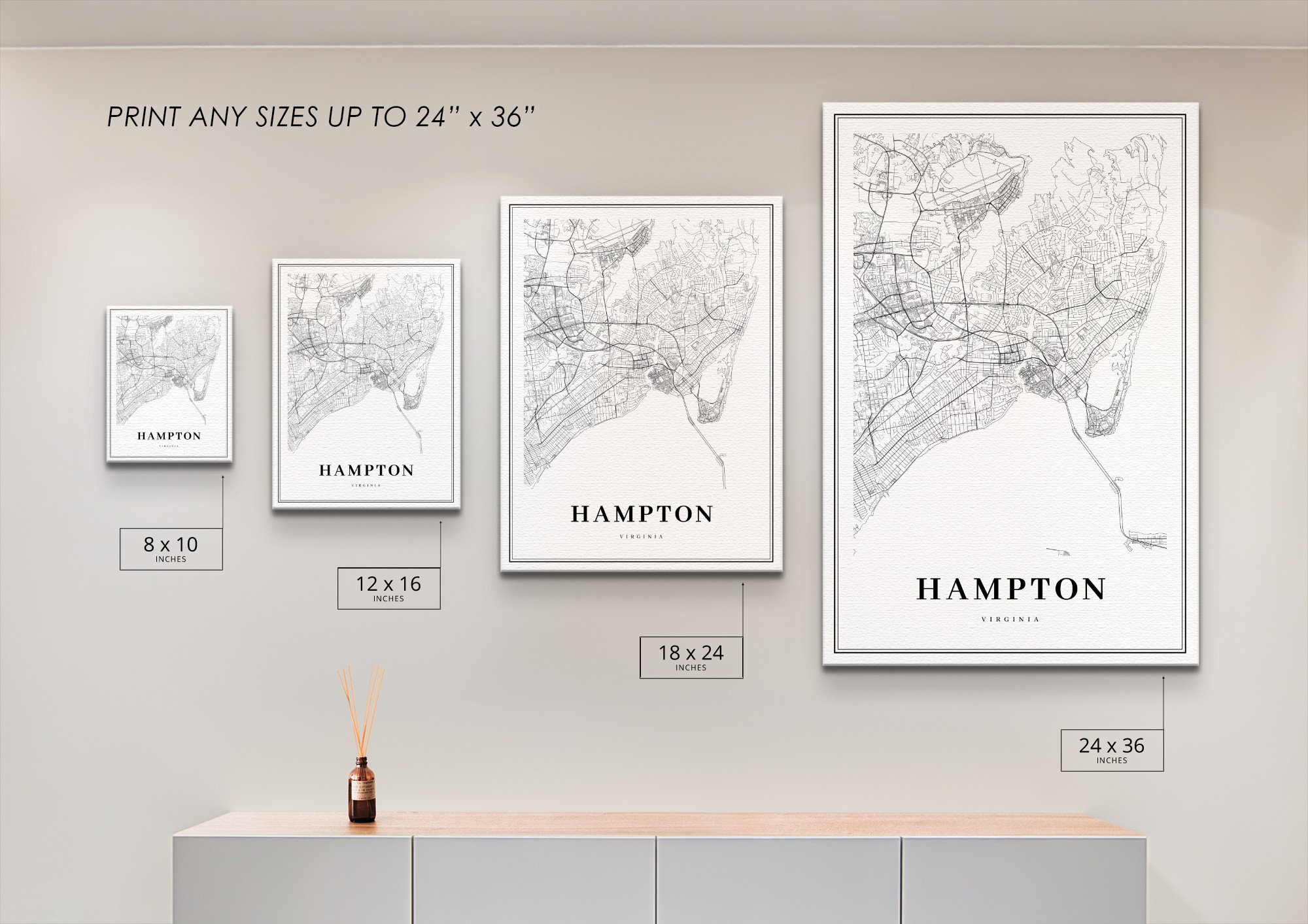 Hampton VA Map Print, Virginia USA Map Art Poster, Hampton Roads, City ...