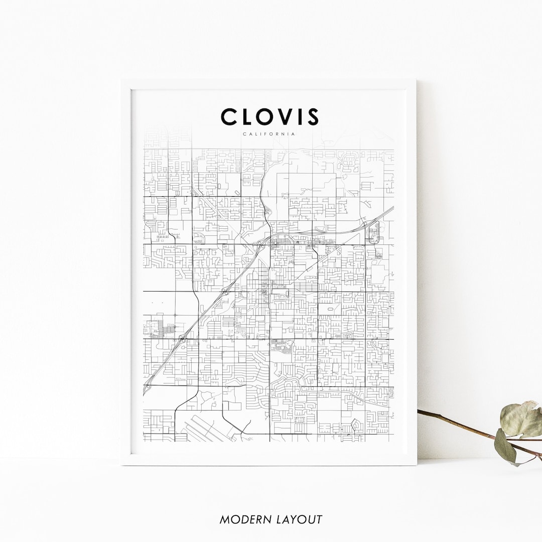 Clovis CA Map Print, California USA Map Art Poster, Fresno, City Street ...