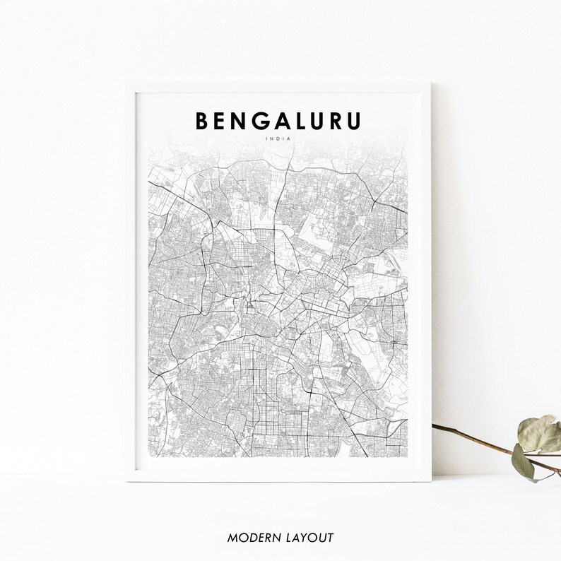 Bengaluru India Map Print, Map Art Poster, Bangalore Karnataka, City ...