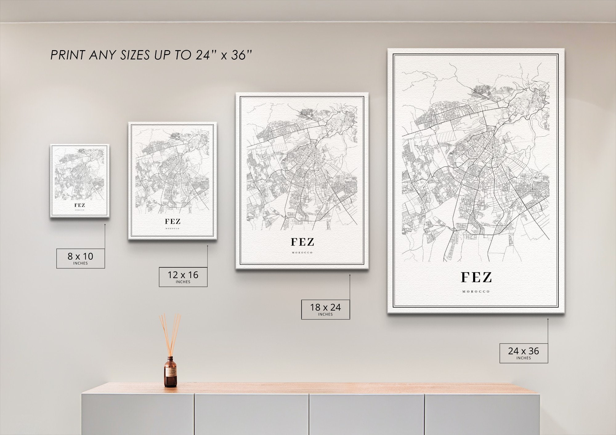 Fez Morocco Map Print, Fès Map Art Poster, City Street Road Map Print ...
