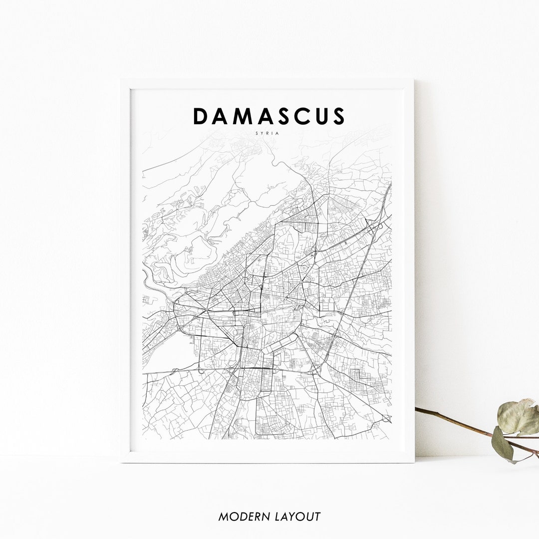 Damascus Syria Map Print, Map Art Poster, Damas سوريا City Street Road ...