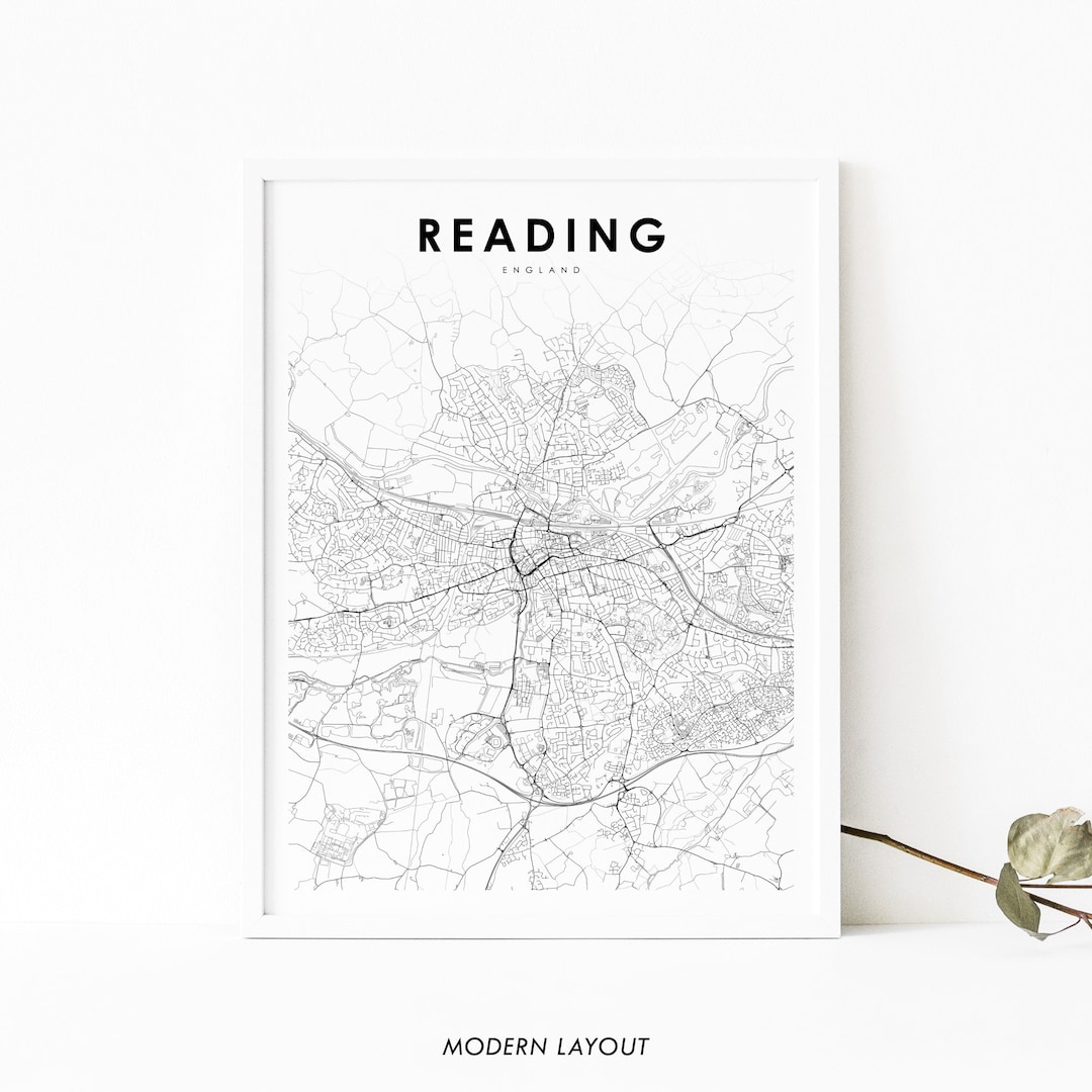 Reading England Map Print, United Kingdom UK Map Art Poster, City ...