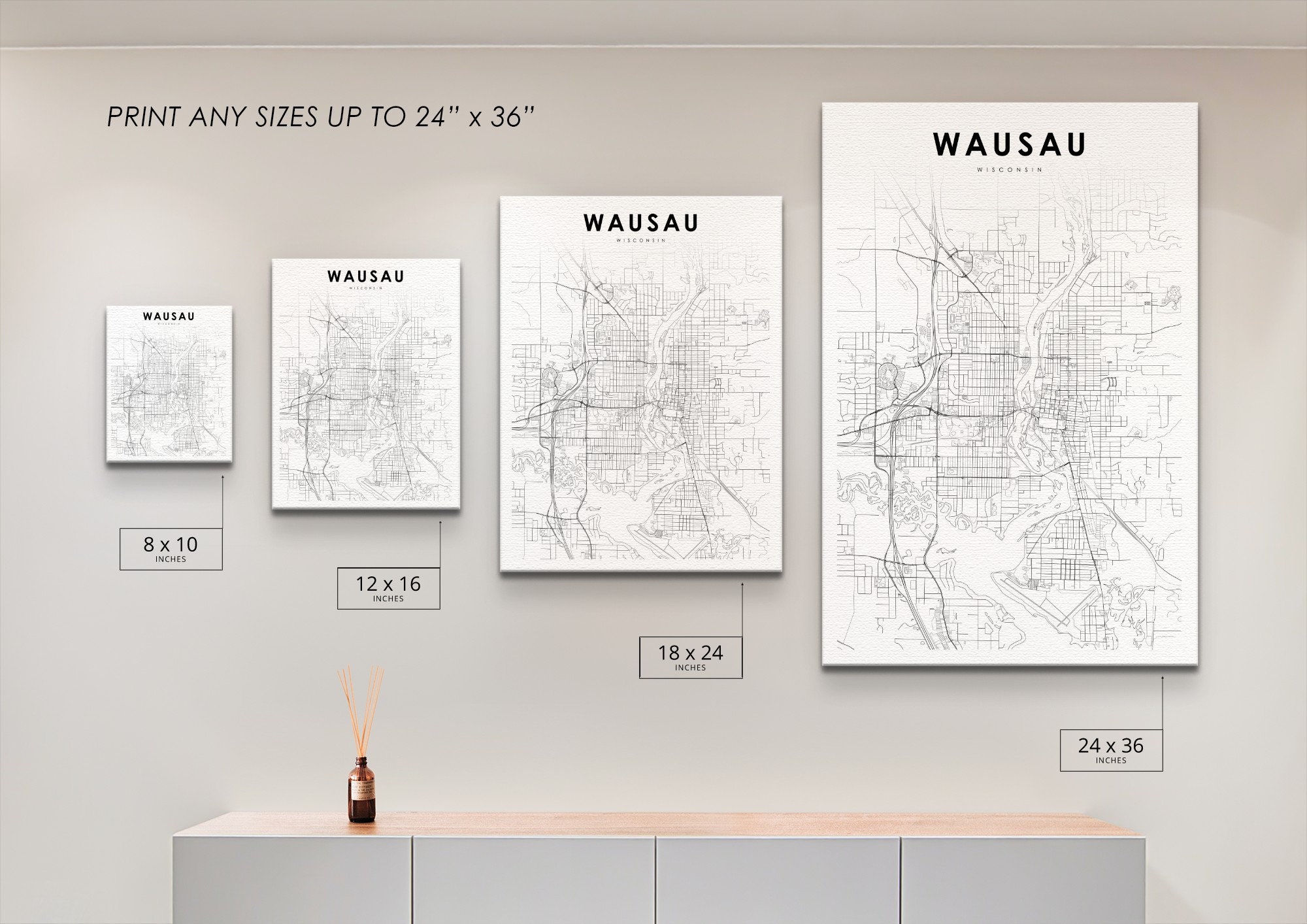 Wausau WI Map Print Wisconsin USA Map Art Poster Marathon | Etsy