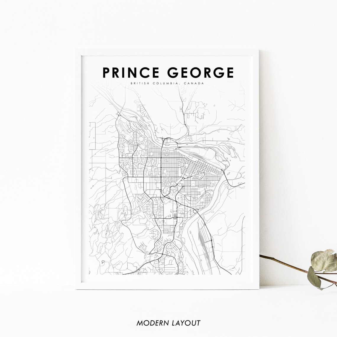 Prince George BC Map Print British Columbia Canada Map Art | Etsy UK