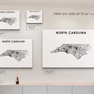 North Carolina Map Print, State Road Map Print, NC USA United States ...