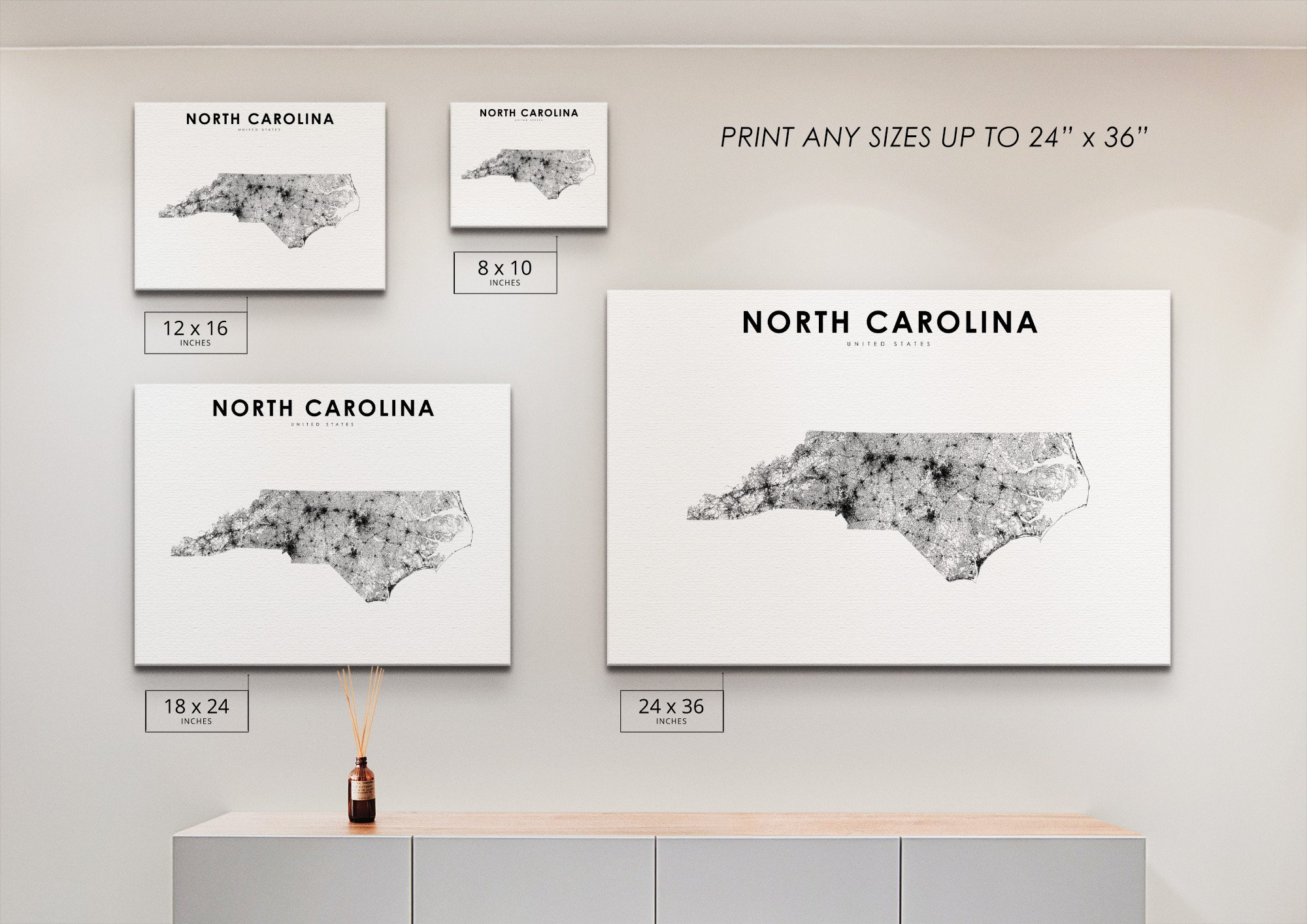 North Carolina Map Print State Road Map Print NC USA United | Etsy