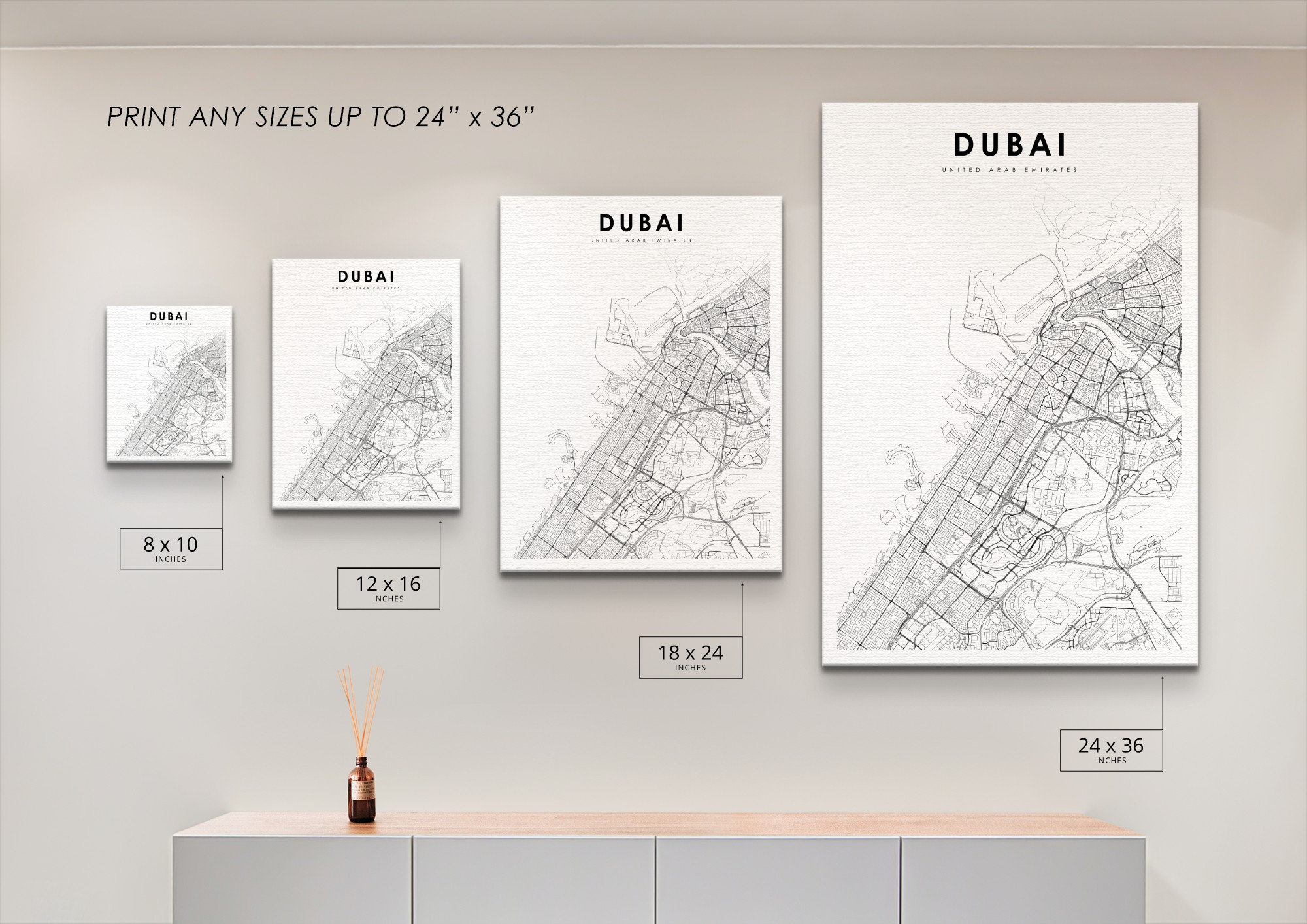Downtown Dubai UAE Map Print, United Arab Emirates Map Art Poster, دبي ...