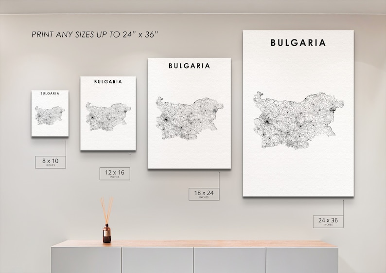 Bulgaria Map Print Road Map Art Poster България Bǎlgariya - Etsy