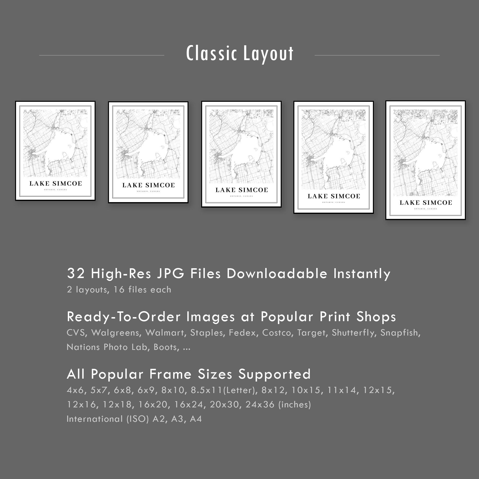 Lake Simcoe Ontario Map Print ON Canada Map Art Poster | Etsy