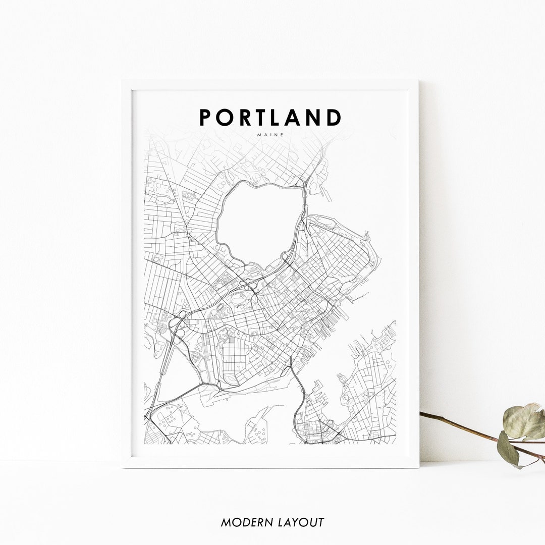 Downtown Portland ME Map Print, Maine USA Map Art Poster, City Street ...
