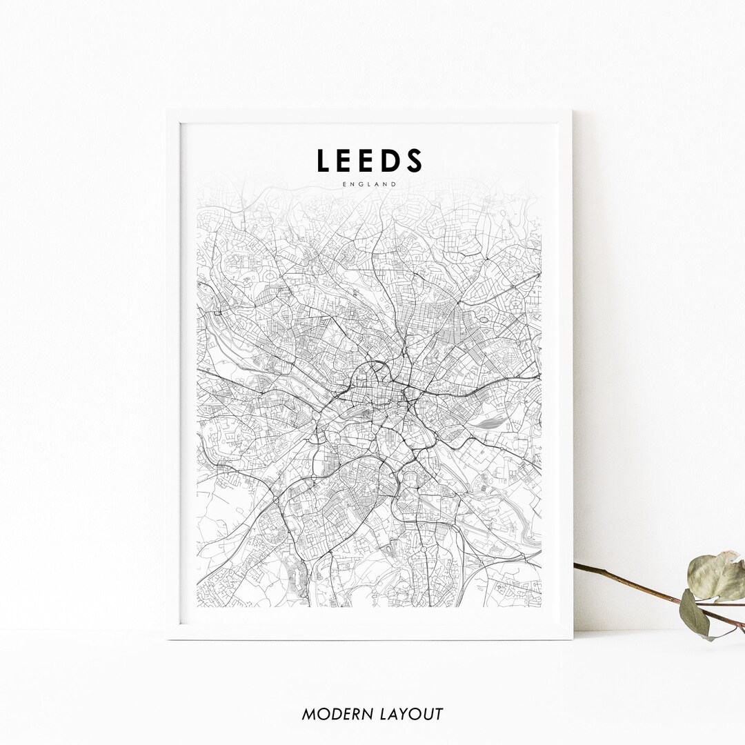 Leeds England Map Print, United Kingdom UK Map Art Poster, City Street ...