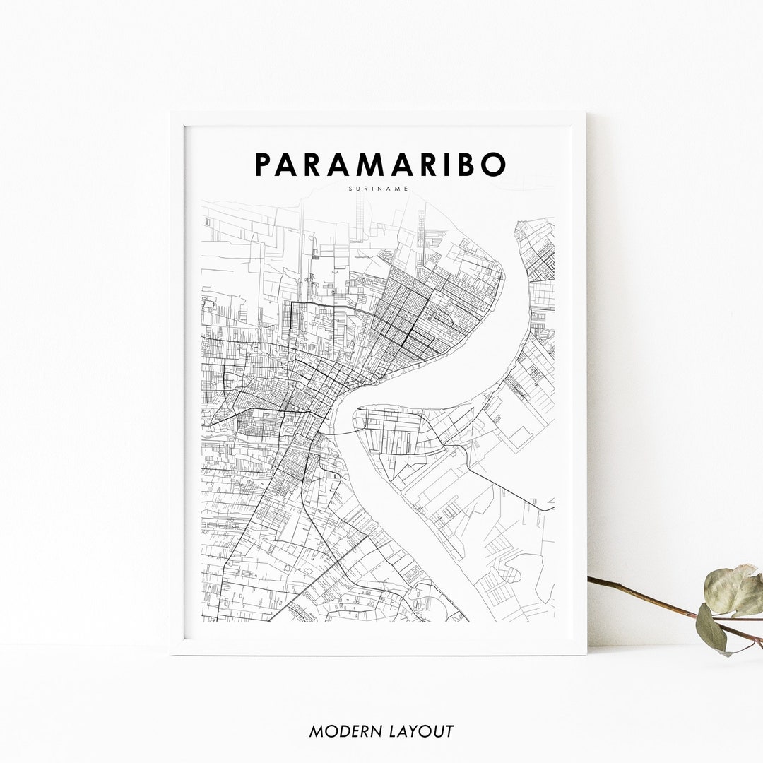 Paramaribo Suriname Map Print, Map Art Poster, Par′bo Surinam City ...