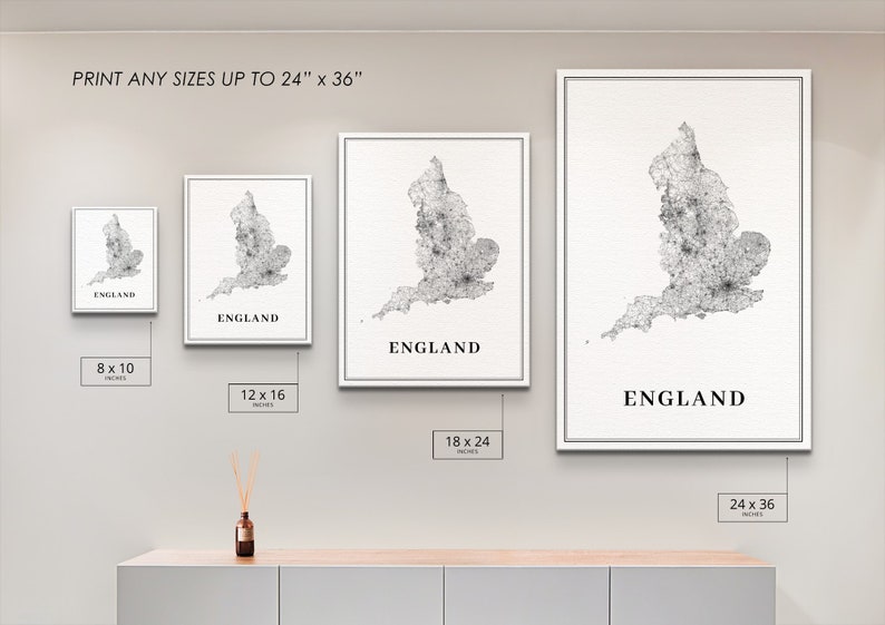 England Map Print, Road Map Art Poster, UK United Kingdom Britain ...